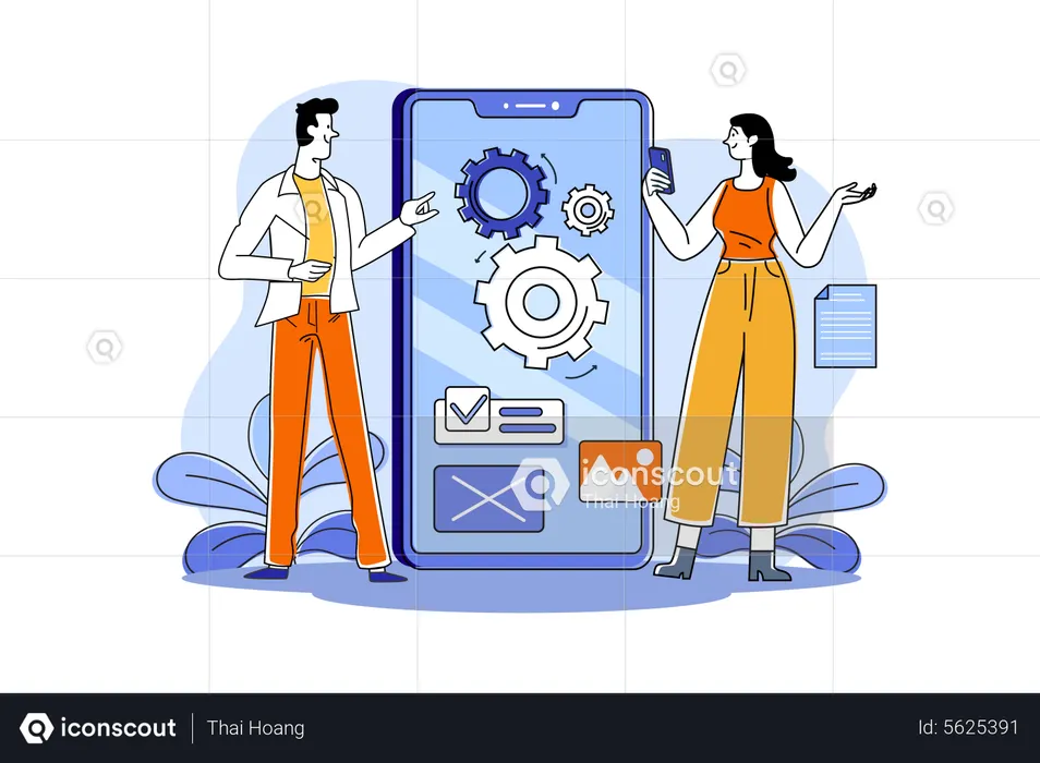 Programmers Testing Mobile App Illustration Free Download Design