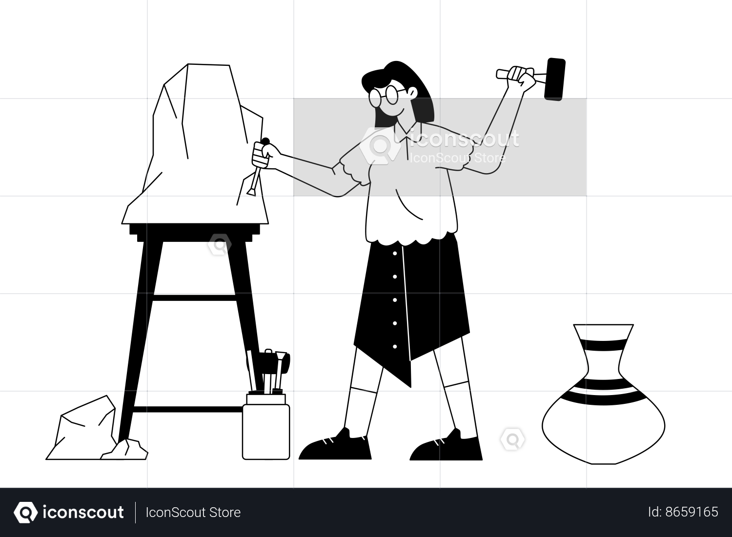Sculptor Female Creates Clay Form With Finesse Illustration Kit Editor Easily Create Edit