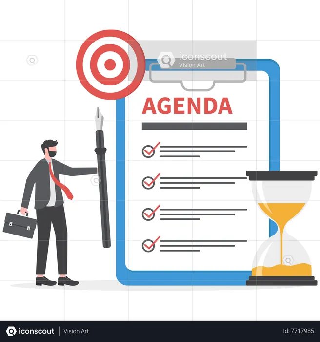 Smart Businessman Write Meeting Agenda With Timer. Illustration - Free ... Smart Businessman Write Meeting Agenda With Timer. Illustration - Free ...