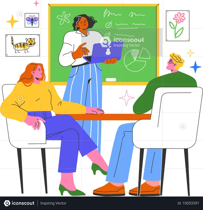 Teacher Teaching Students In Classroom Illustration - Free Download ...