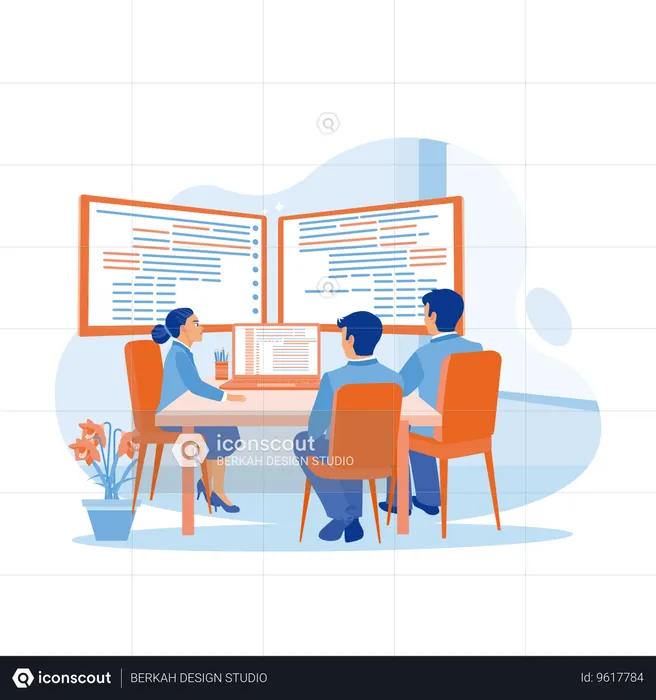 Team Of Employees Work On Coding Illustration - Free Download Science ...