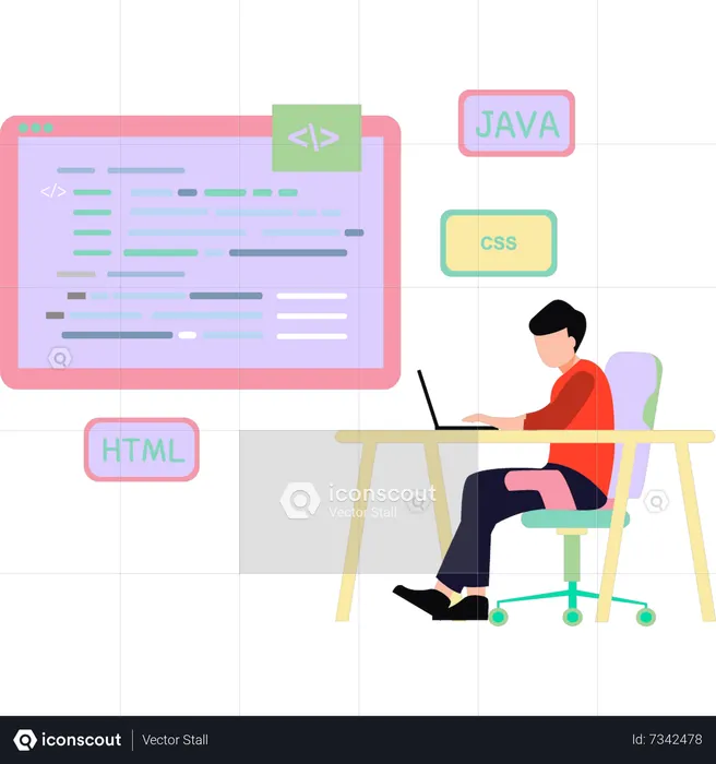 Best The boy is working on Java coding Illustration download in PNG ...