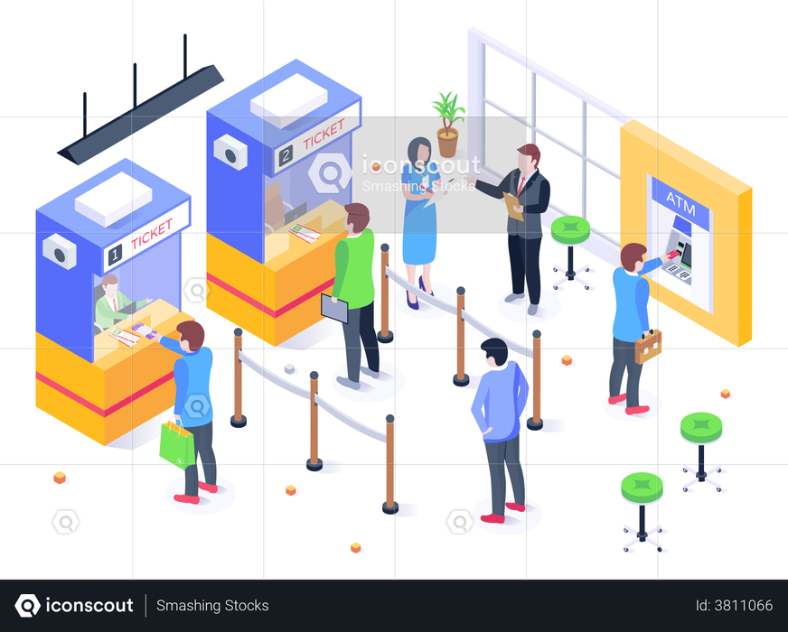 Best Premium Ticket Counter Illustration download in PNG & Vector format