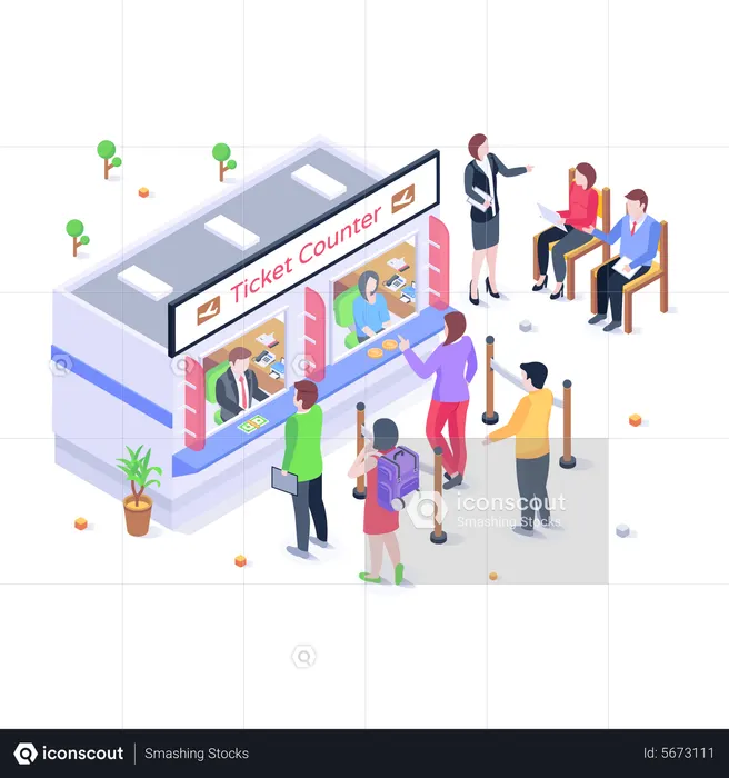 Best Premium Ticket Counter Illustration download in PNG & Vector format