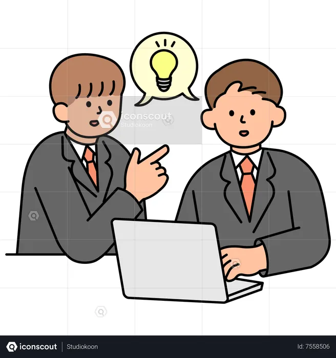 Best Two Businessmen Brainstorming Ideas Illustration download in PNG ...