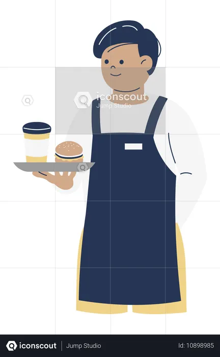 Waiter Serving Food And Drinks Illustration - Free Download Food & Drink Illustrations | IconScout