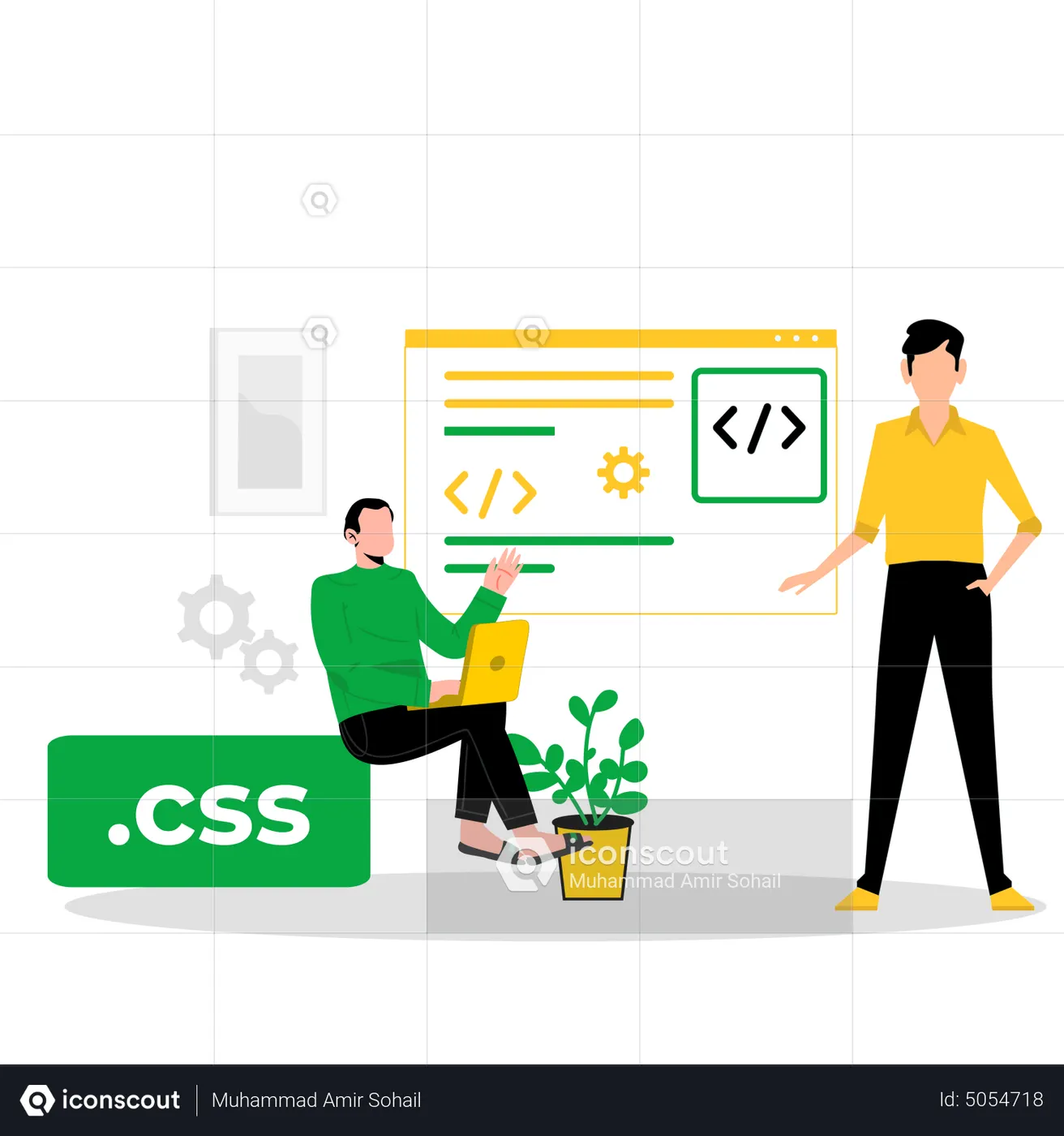 Best Web developer team work together on CSS language Illustration download in PNG & Vector format