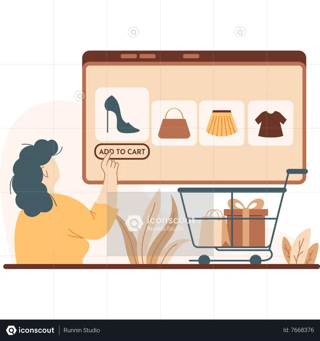 Best Woman Adding Product to Cart Illustration download in PNG & Vector format