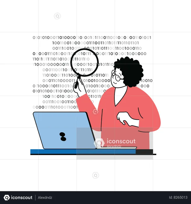 Woman Checking Binary Code Illustration - Free Download Design ...