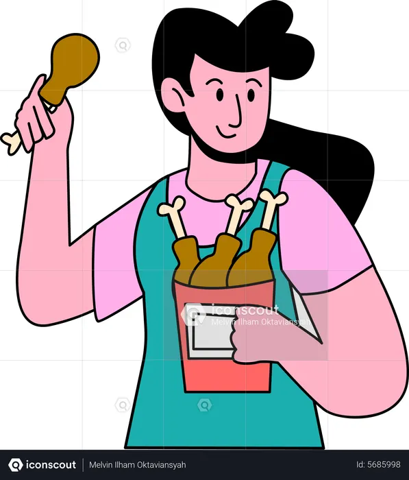 Best Woman Eating Chicken Drumstick Illustration Download In Png