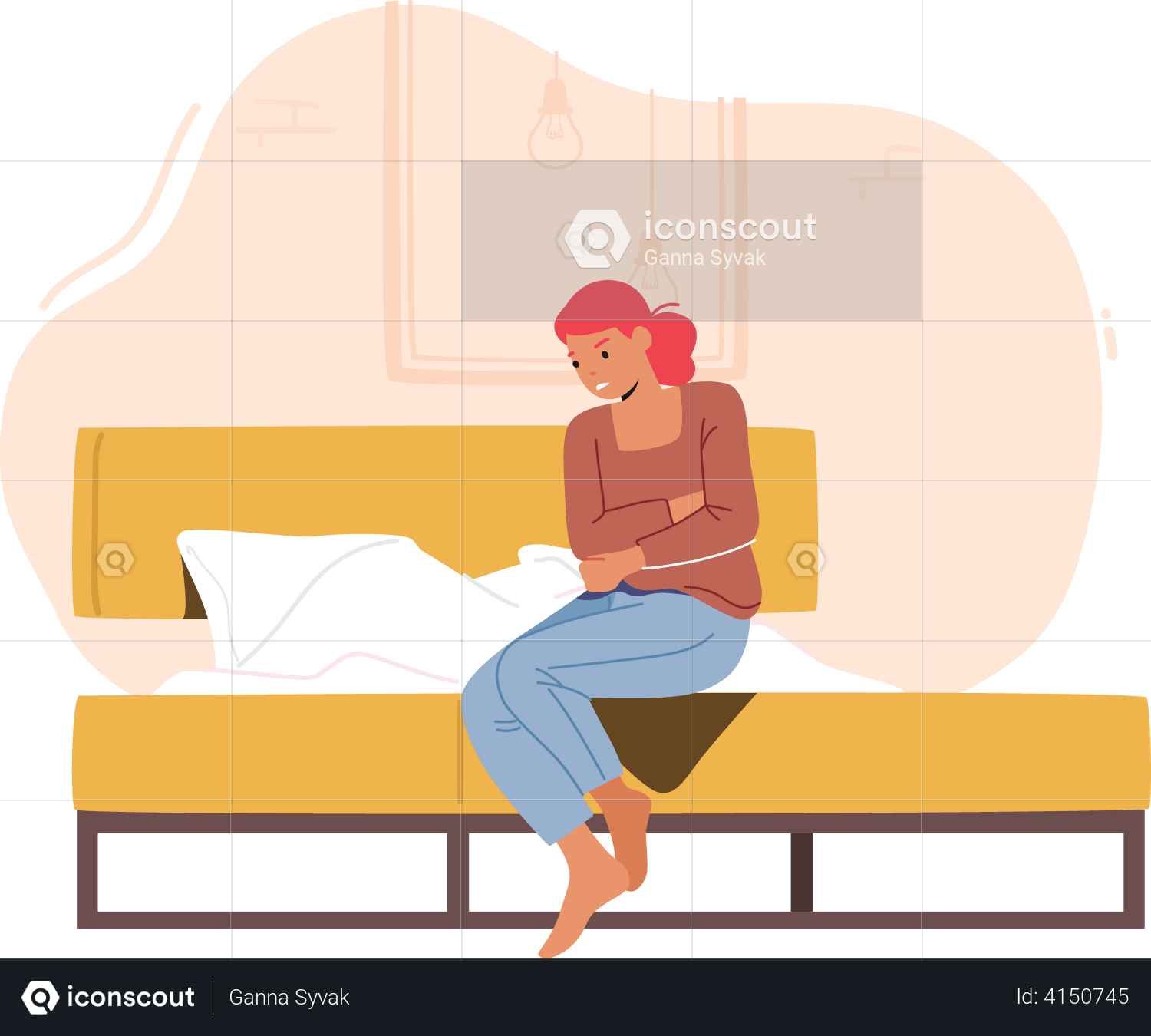 Best Premium Woman Feeling Period Cramp Illustration Download In Png