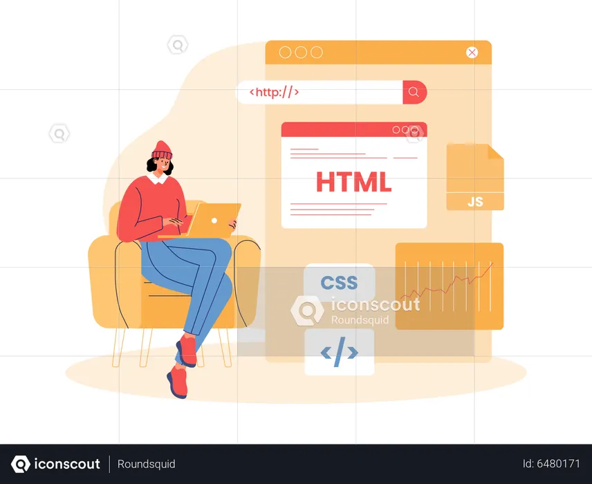 Young Girl Programmer Developing Website And Doing Web Analysis Illustration - Free Download ...