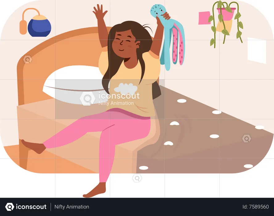 Best Young Girl Waking Up In The Morning Illustration Download In Png