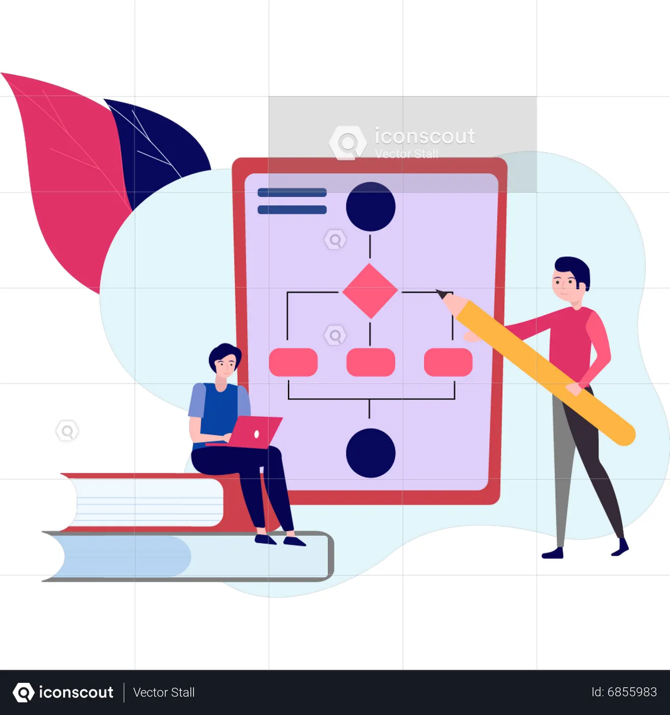Best Young Man Sketching Flow Chart Illustration Download In Png And Vector Format 