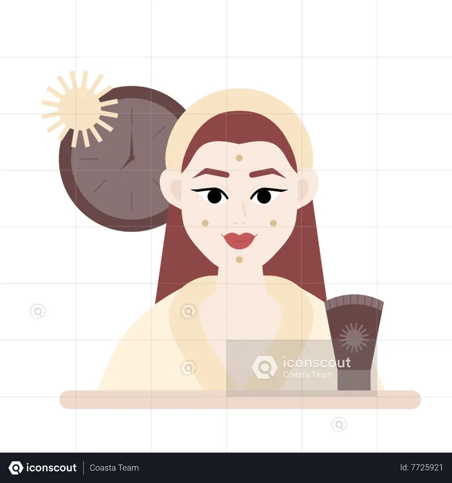 Best Young Woman Applying Sunscreen Lotion Illustration Download In Png