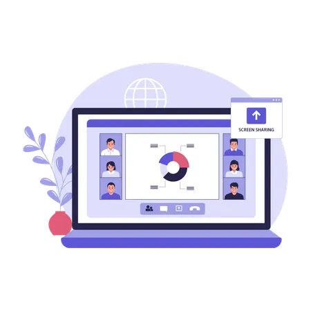Online Screen Sharing During Virtual Meeting On Laptop Illustration ...